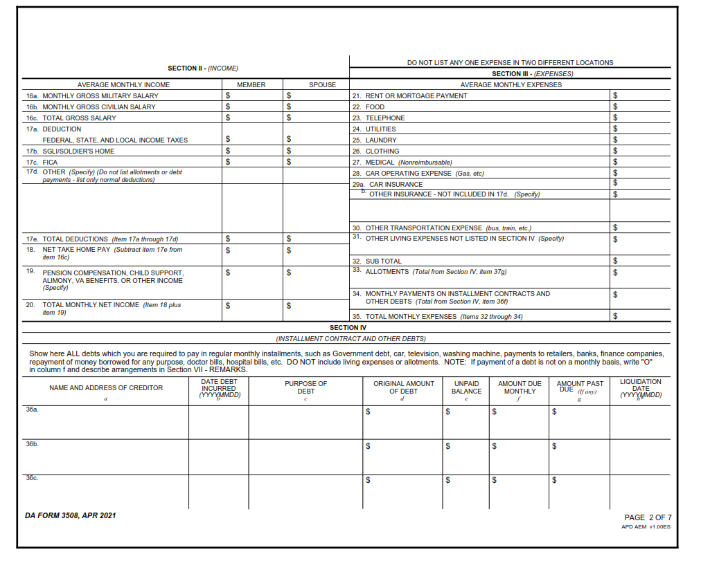 DA Form 3508 Application For Remission Or Cancellation DA Form 3508 Application For Remission Or Cancellation