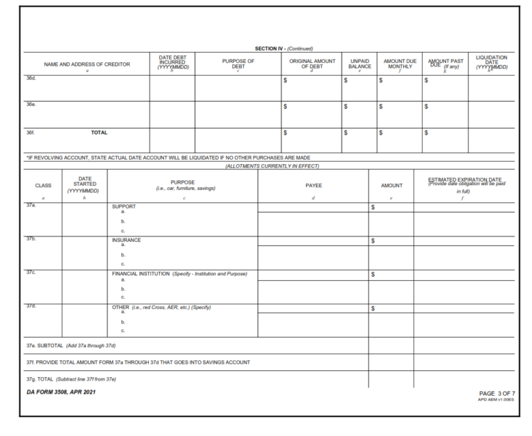 DA Form 3508 - Application For Remission Or Cancellation