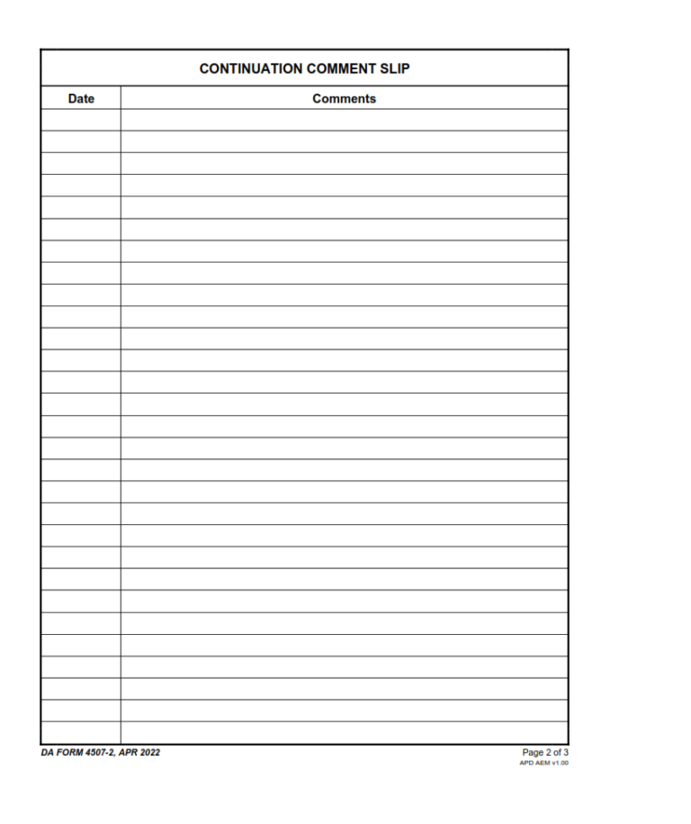 DA Form 4507-2 - Continuation Comment Slip