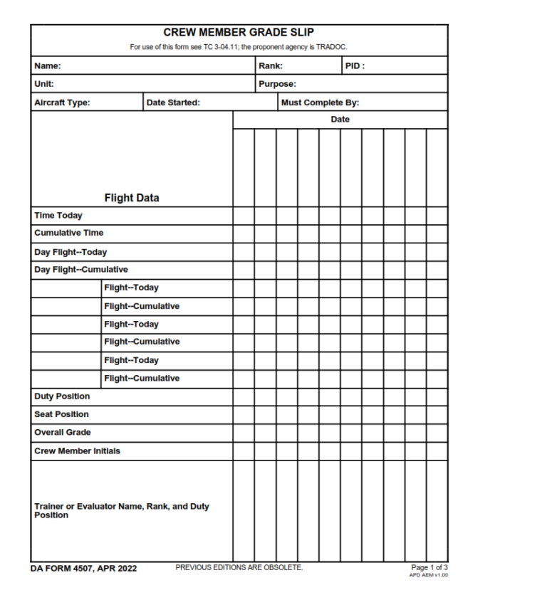 DA Form 4507 - Crew Member Grade Slip