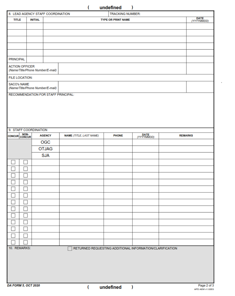 DA Form 5 - Army Staffing Form (For Command Use Only)