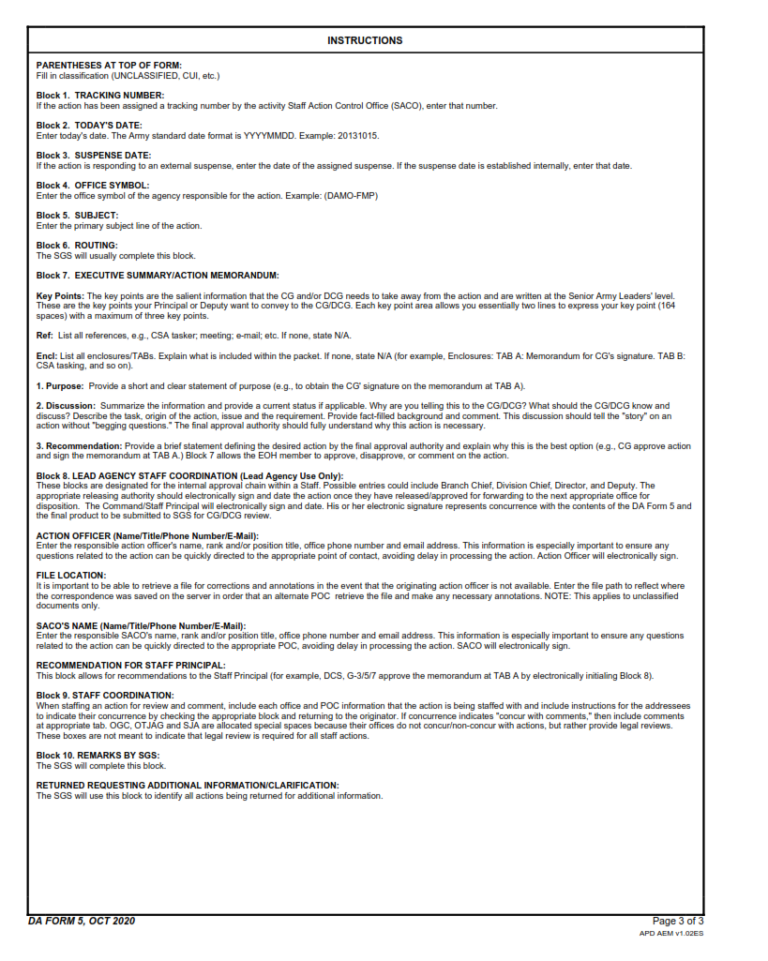 DA Form 5 - Army Staffing Form (For Command Use Only)