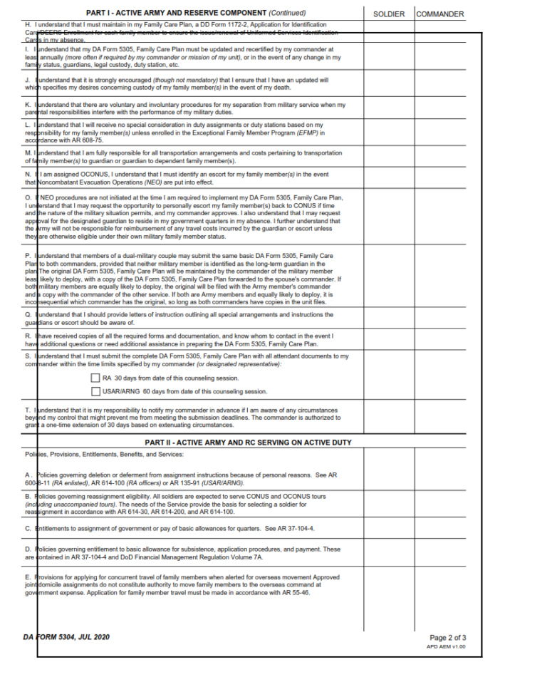 DA Form 5304 - Family Care Plan Counseling Checklist