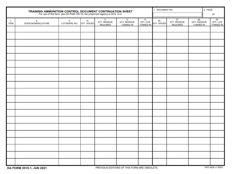 DA Form 5515-1 - Training Ammunition Control Document