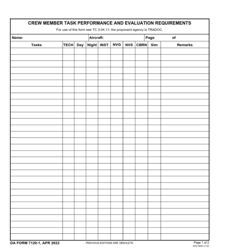 DA Form 7120-1 - Crew Member Task Performance And Evaluation Requirements