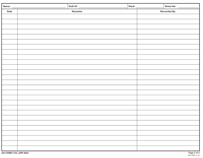 DA Form 7122 - Crew Member Training Record