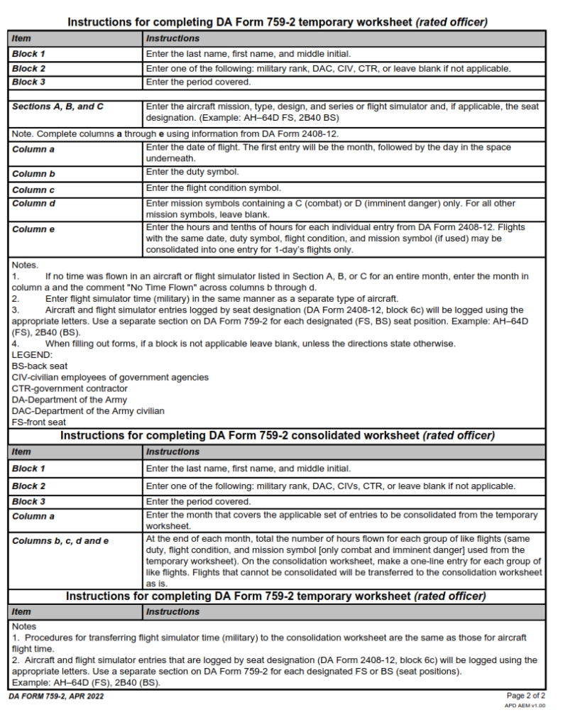 DA Form 759-2- Individual Flight Records And Flight Certificate-Army