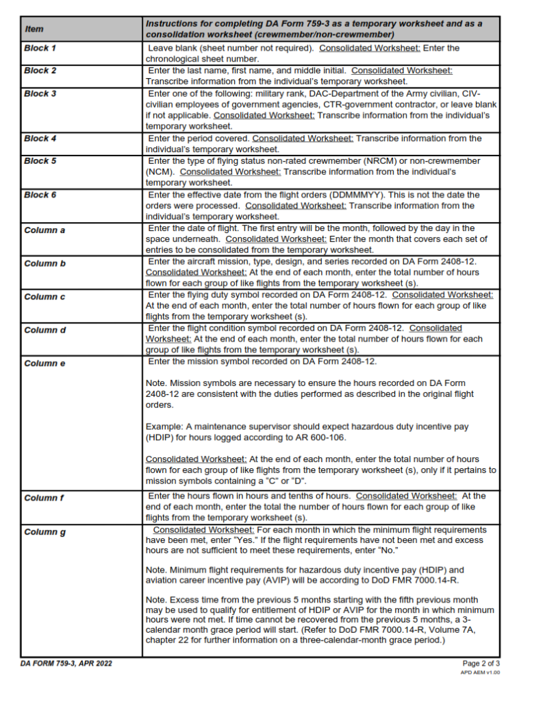 DA Form 759-3 - Individual Flight Records And Flight Certificate-Army