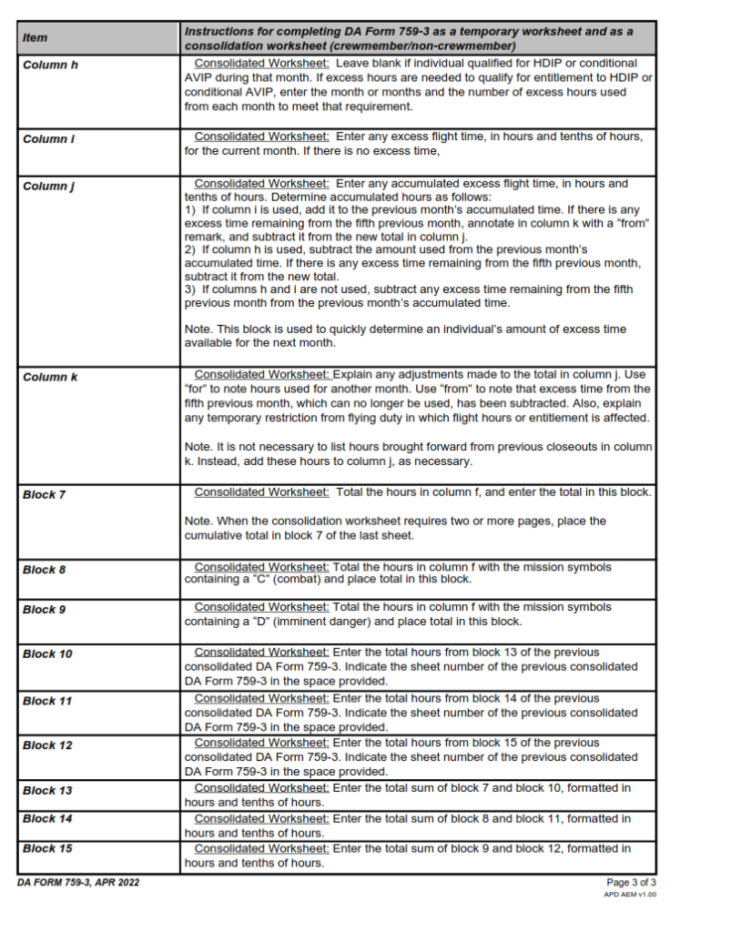 DA Form 759-3 - Individual Flight Records And Flight Certificate-Army
