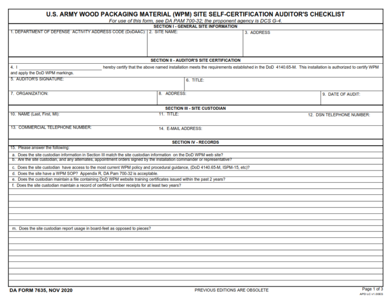DA Form 7635 - U.S. Army Wood Packaging Material