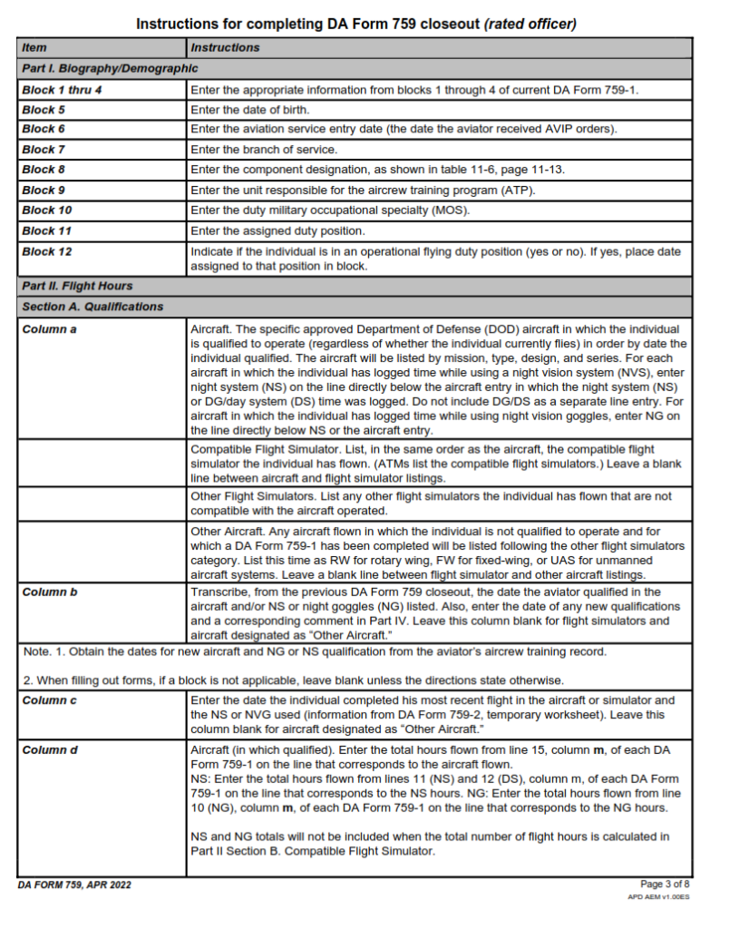 DA Form 759 - Individual Flight Record And Flight Crew Certificate-Army