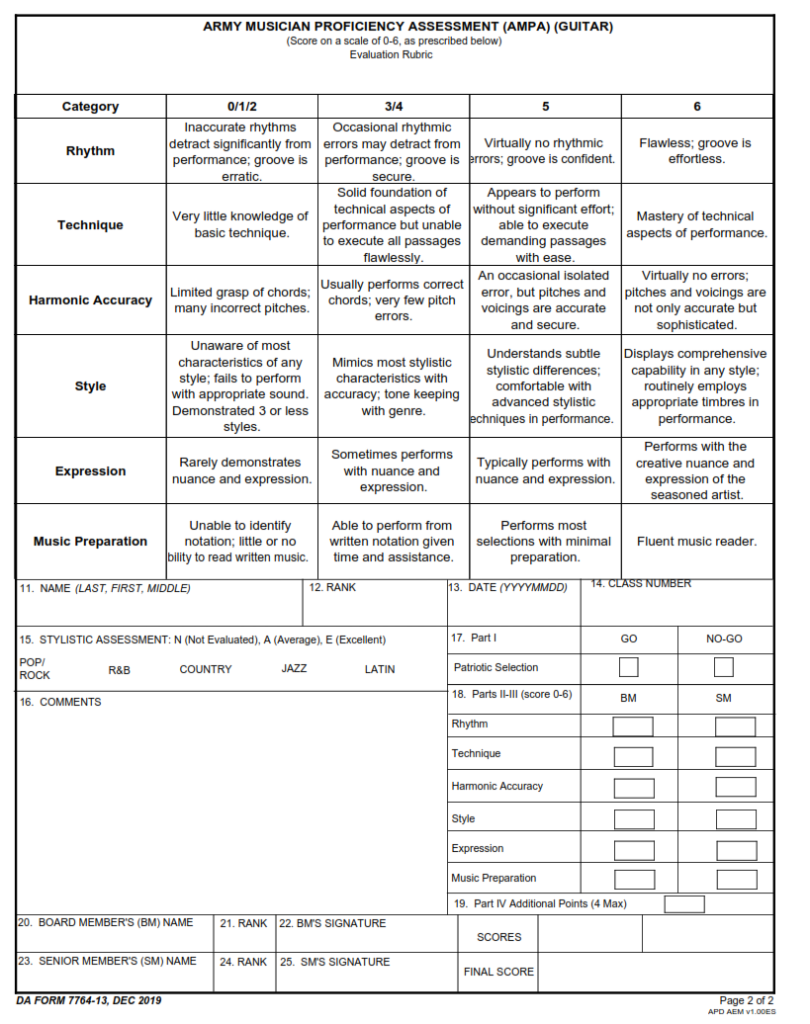 DA Form 7764-13 - Army Musician Proficiency Assessment