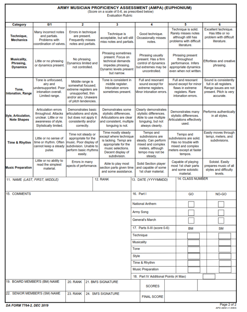 DA Form 7764-2 - Army Musician Proficiency Assessment (Ampa)
