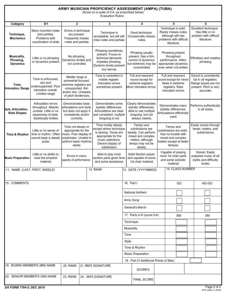 DA Form 7764-5 - Army Musician Proficiency Assessment (Ampa)