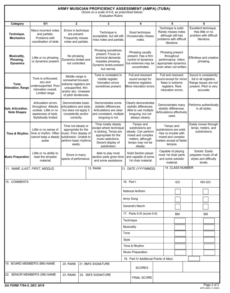 DA Form 7764-5 - Army Musician Proficiency Assessment (Ampa)