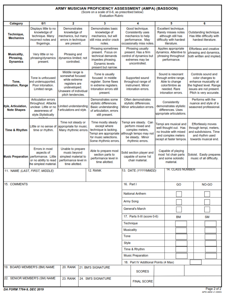 DA Form 7764-9 - Army Musician Proficiency Assessment (Ampa) (Bassoon)