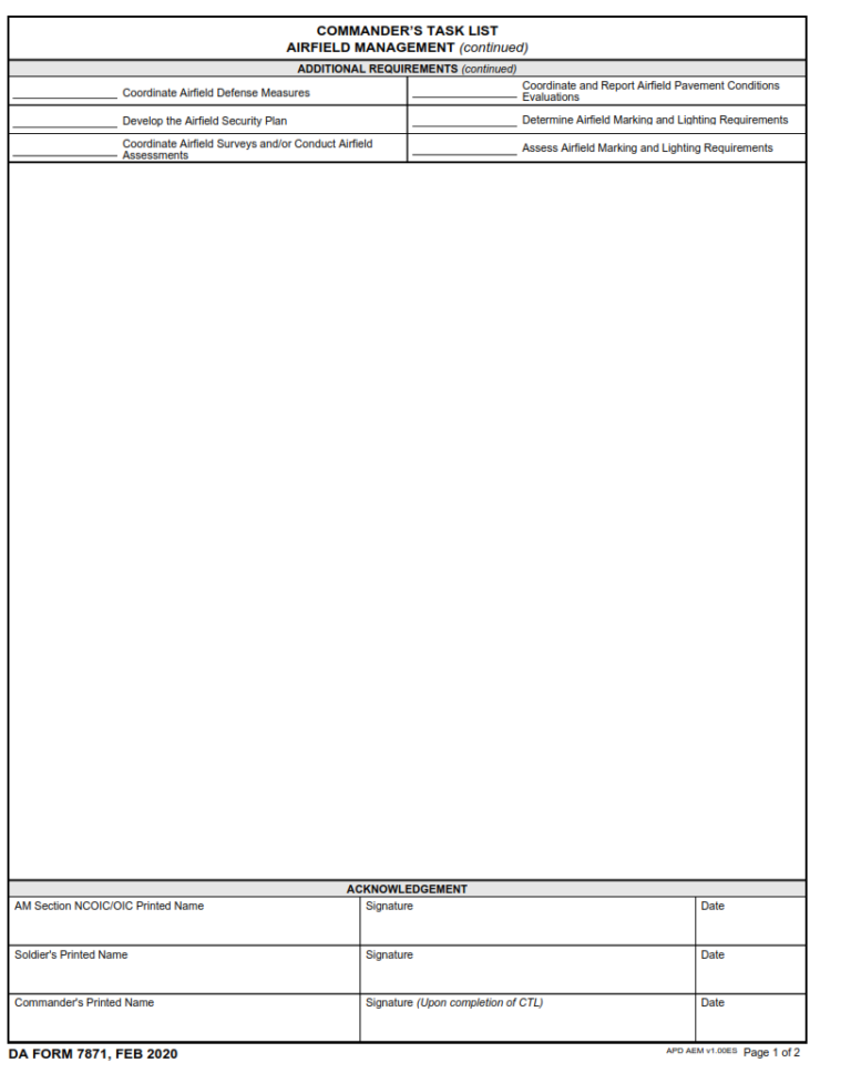 DA Form 7871 - Commander's Task List Airfield Management