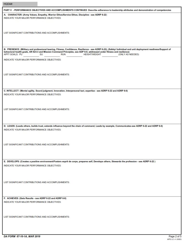 DA FORM 67-10-1A – Officer Evaluation Report Support Form | Army Pubs ...