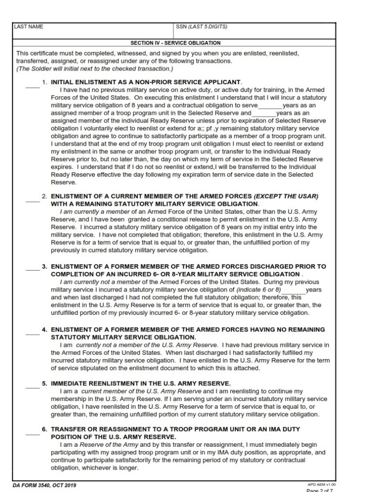 DA Form 3540 – Certificate And Acknowledgement Of U.S. Army Reserve ...