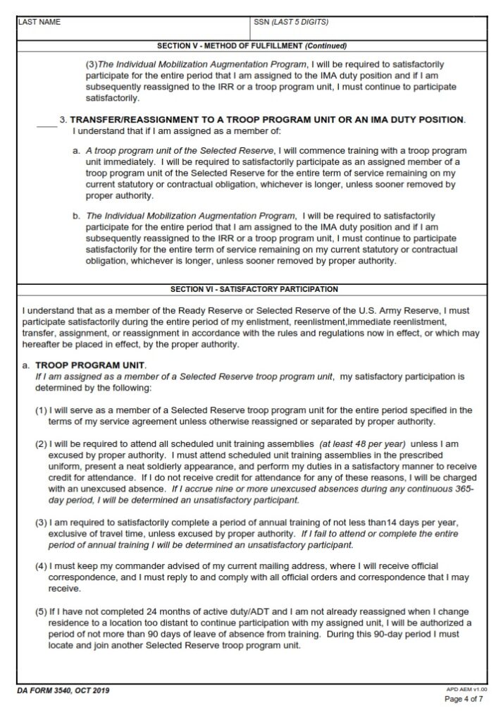 DA Form 3540 – Certificate And Acknowledgement Of U.S. Army Reserve ...