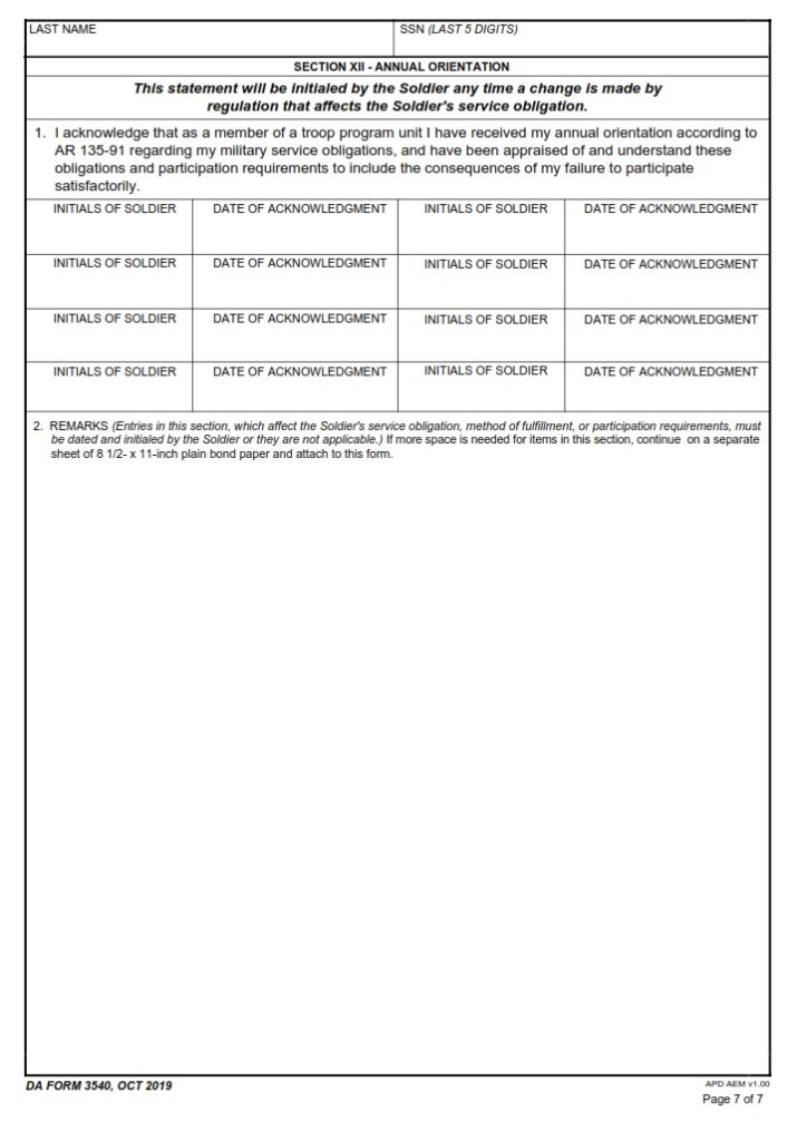 DA Form 3540 – Certificate And Acknowledgement Of U.S. Army Reserve ...