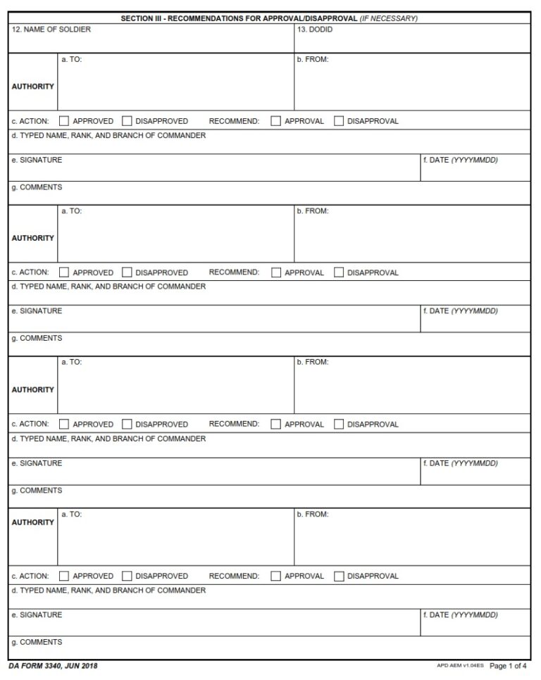 DA FORM 3340 – Request For Continued Service In The Regular Army | Army ...