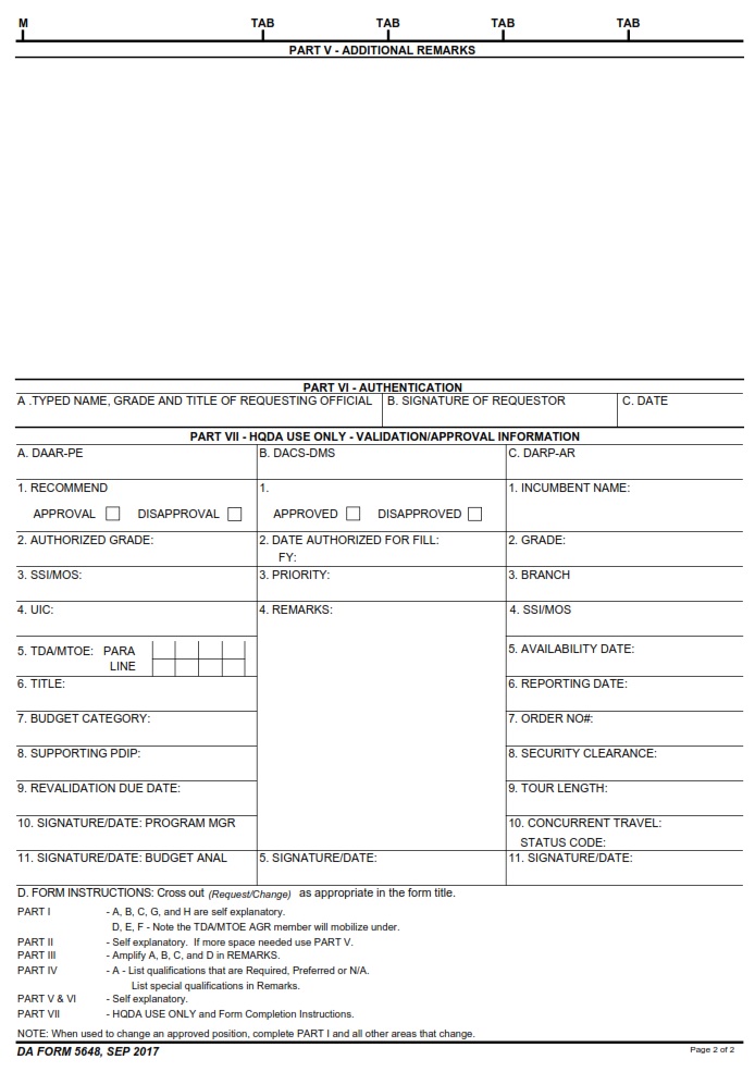 DA FORM 5648 – AGR Job Authorization (Request/Change) | Army Pubs DA Form