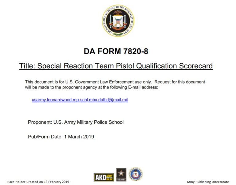 DA FORM 7820-8 – Special Reaction Team Pistol Qualification Scorecard ...