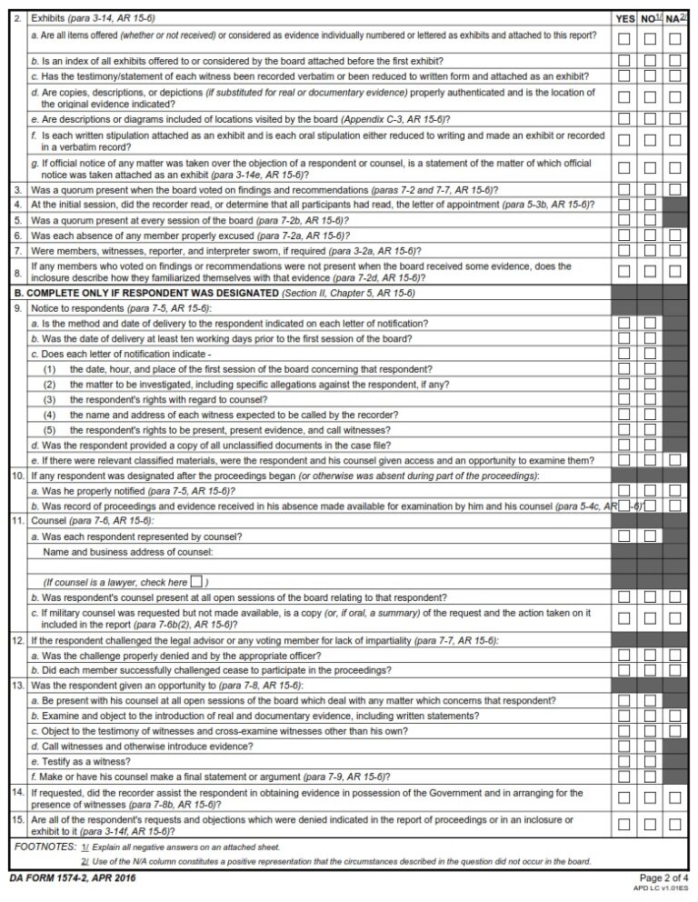 DA FORM 1574-2 – Report Of Proceedings By Board Of Officers | Army Pubs ...
