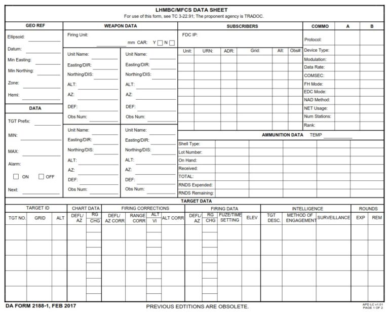 DA FORM 2188-1 – LHMBC/MFCS Data Sheet | Army Pubs DA Form