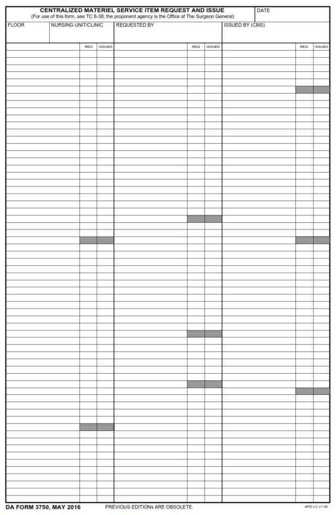 DA FORM 3750 – Centralized Materiel Service Item Request And Issue ...