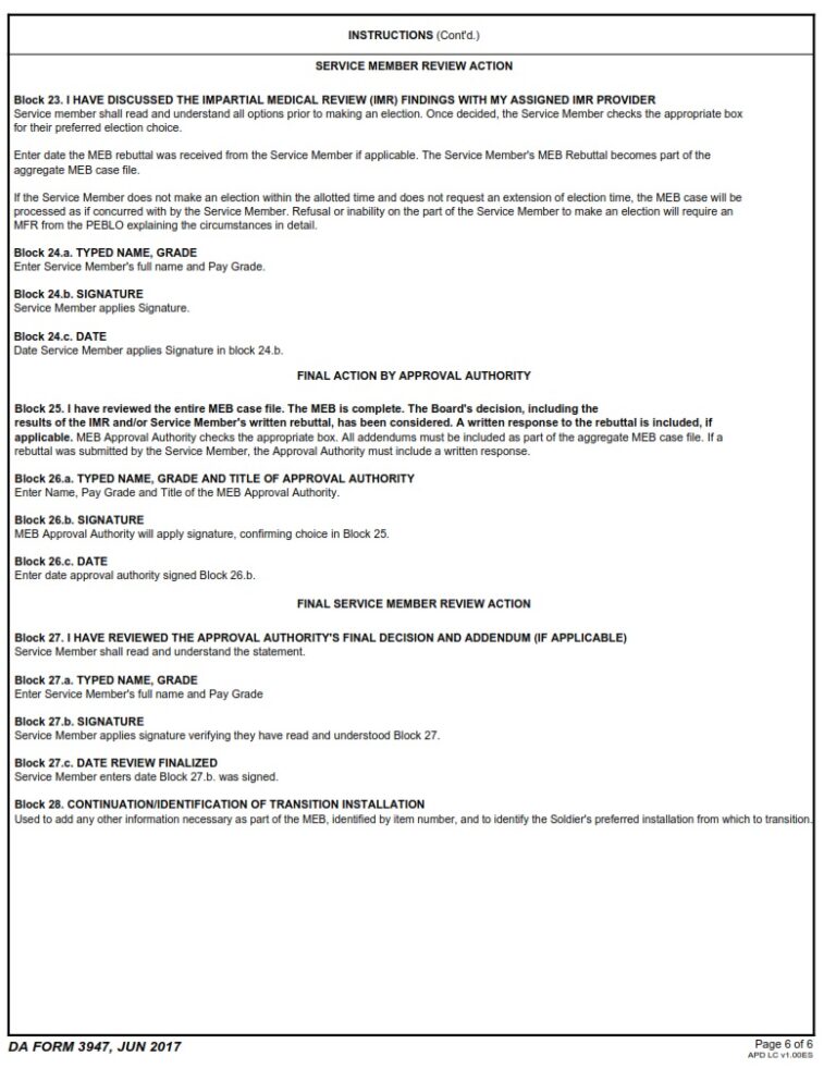 DA FORM 3947 – Medical Evaluation Board Proceedings | Army Pubs DA Form