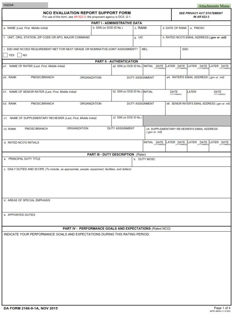 DA FORM 2166-9-1A – NCO Evaluation Report Support Form | Army Pubs DA Form DA FORM 2166-9-1A – NCO Evaluation Report Support Form | Army Pubs DA Form