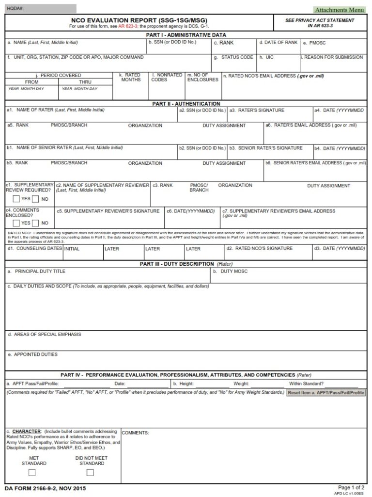 DA FORM 2166-9-2 – NCO Evaluation Report (SSG-1SG/MSG) | Army Pubs DA Form