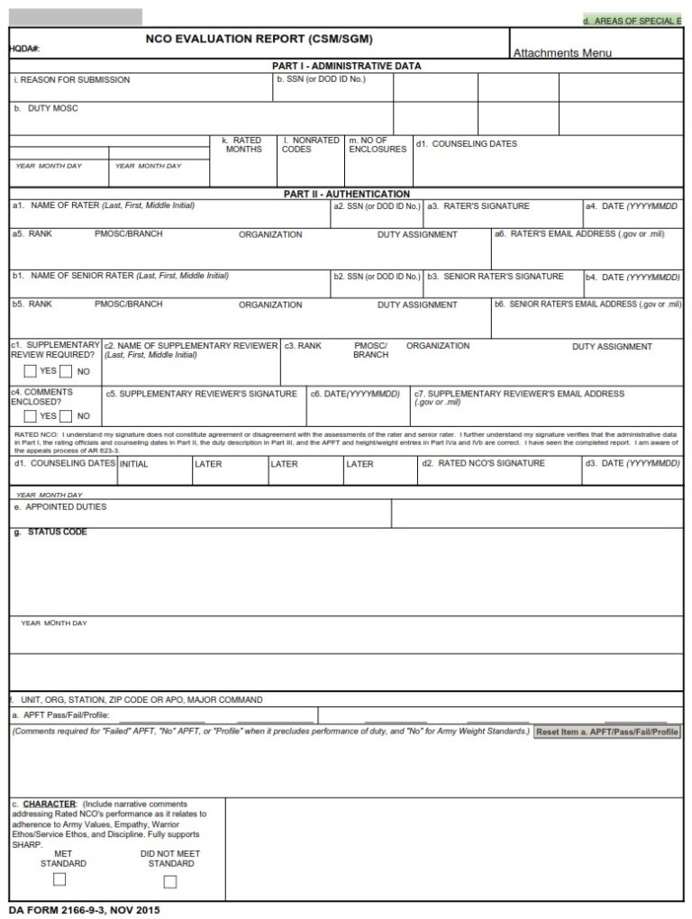 DA FORM 2166-9-3 – NCO Evaluation Report (CSM/SGM) | Army Pubs DA Form