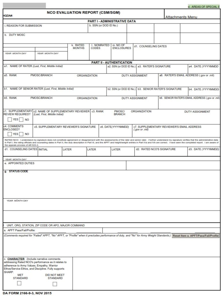 DA FORM 2166-9-3 – NCO Evaluation Report (CSM/SGM) | Army Pubs DA Form DA FORM 2166-9-3 – NCO Evaluation Report (CSM/SGM) | Army Pubs DA Form