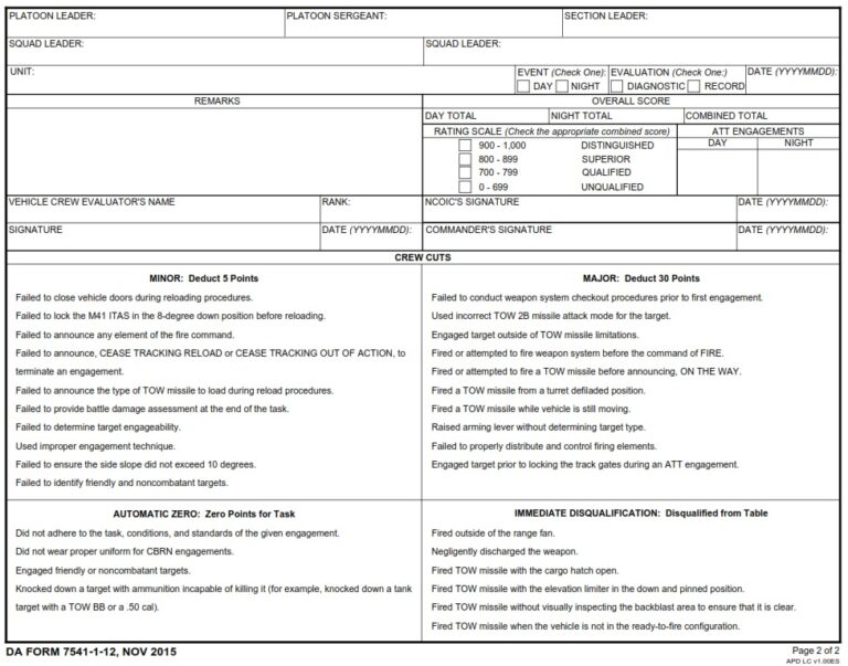 DA FORM 7541-1-12 – Scorecard For M41 Improved Target Acquisition ...
