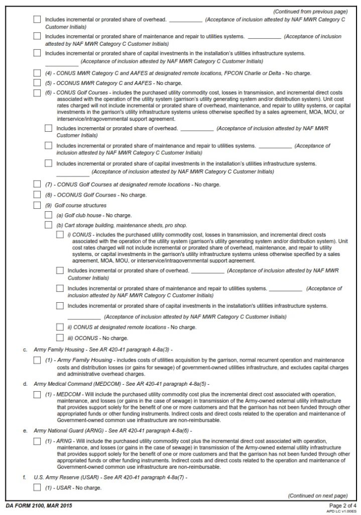 DA FORM 2100 – Memorandum Of Understanding For Sale Of Utilities And ...