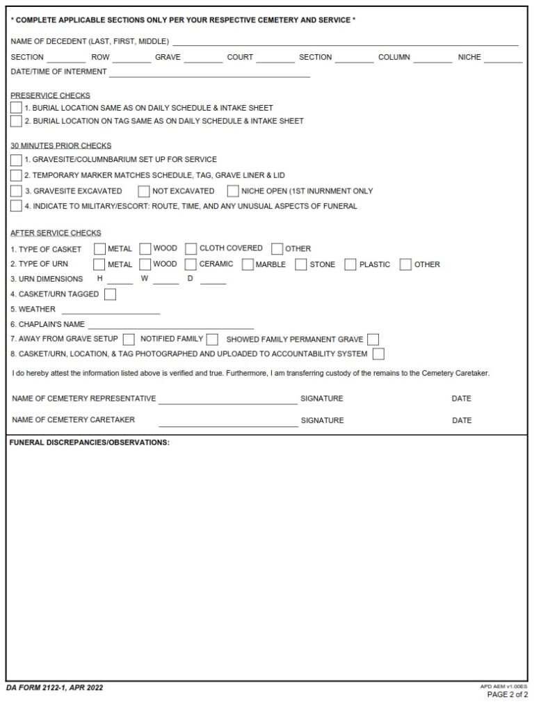 DA FORM 2122-1 – Statement Of Compliance, Transfer Of Custody, And ...