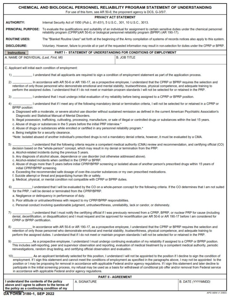 DA Form 3180-1 – Chemical And Biological Personnel Reliability Program ...
