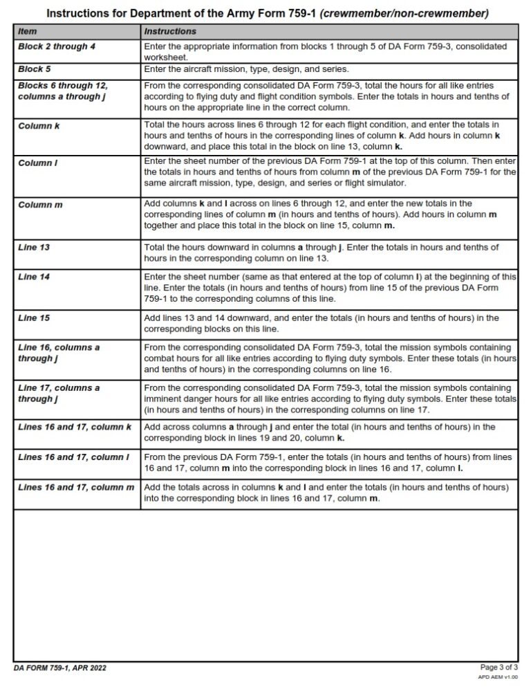 DA Form 759-1 – Individual Flight Record And Flight Certificate-Army ...