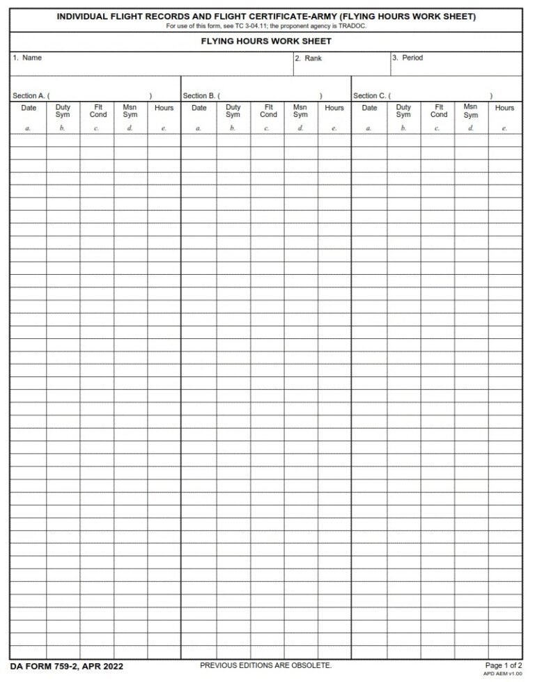 DA Form 759-2 – Individual Flight Records And Flight Certificate-Army ...