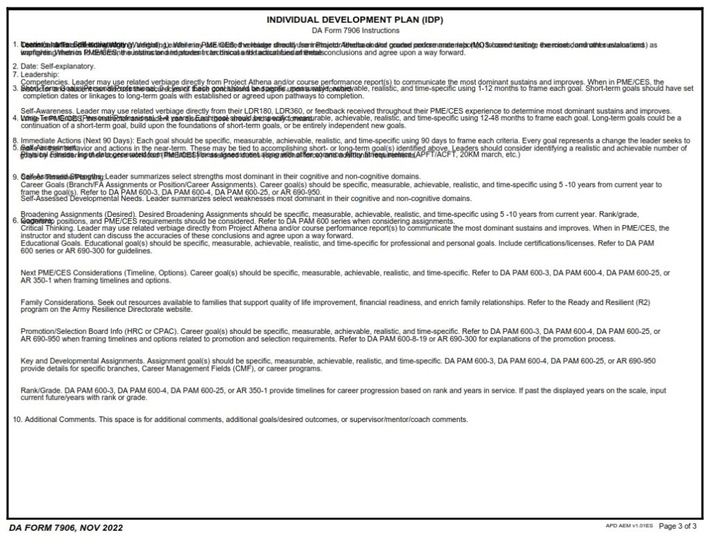 DA FORM 7906 Individual Development Plan IDP Army Pubs DA Form