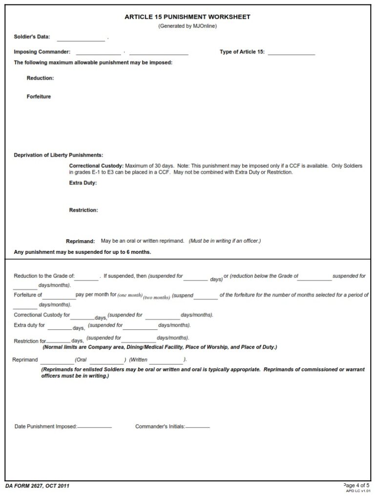 DA FORM 2627 – Record Of Proceedings Under Article 15, UCMJ | Army Pubs ...