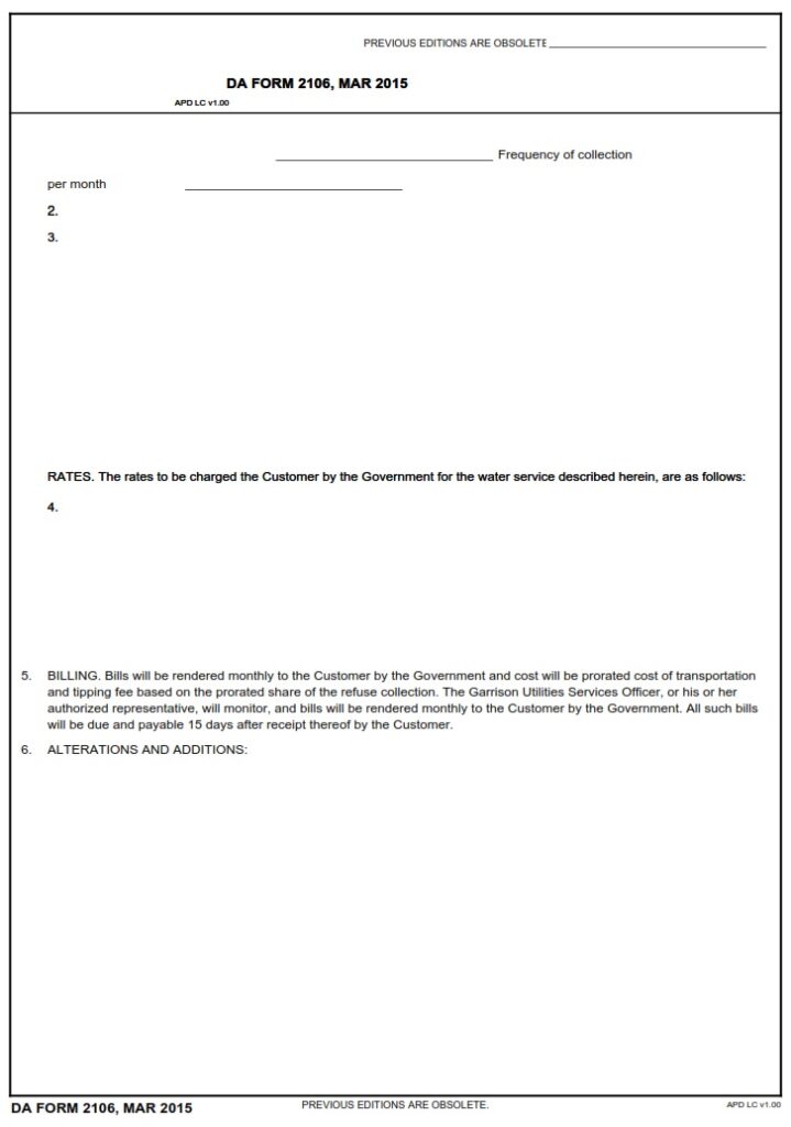 DA FORM 2106 – Special Provisions F(S) Refuse Collection And Disposal ...
